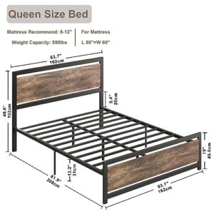 LIKIMIO Queen Bed Frame, Platform Bed with Headboard and Under Bed Storage for Queen Size Mattress, Sturdy and Easy Assembly, No Box Spring Needed, Walnut