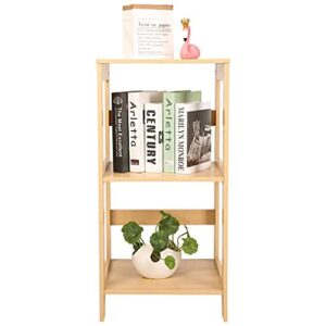 bookcase shelf 3 tier, small bookshelf organizer for bedroom, narrow end table side table with storage shelves for books home office, chestnut