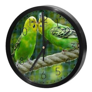 HomeDecorZone Budgerigars Birds Kissing Couple Love Wall Clock, 10-Inch Silent Non Ticking Quartz Battery Operated Round Easy to Read Classroom/Home/School/Office Clock