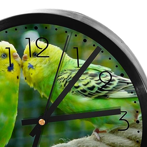 HomeDecorZone Budgerigars Birds Kissing Couple Love Wall Clock, 10-Inch Silent Non Ticking Quartz Battery Operated Round Easy to Read Classroom/Home/School/Office Clock