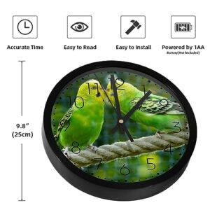 HomeDecorZone Budgerigars Birds Kissing Couple Love Wall Clock, 10-Inch Silent Non Ticking Quartz Battery Operated Round Easy to Read Classroom/Home/School/Office Clock