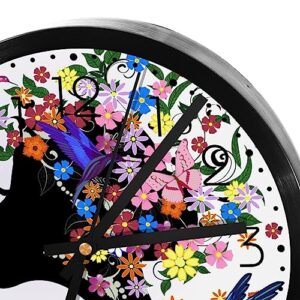 Modern Wall Clocks Battery Operated, 10 Inch Silent Non-Ticking, Pink Colorful Kissing Girl Flowers Birds Butterflies Clock for Bathroom, Office, Bedroom, Home, Kitchen, Living Room