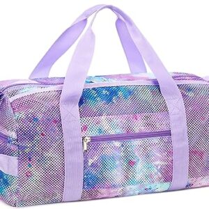 CAMTOP Mesh Travel Duffle Bag for Kid Girls Boys Small Overnight Weekender Sleepover Bags Carry On Dance Sport Bag with Shoe & Wet Compartment for Swim Beach Camp Travel