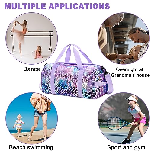 CAMTOP Mesh Travel Duffle Bag for Kid Girls Boys Small Overnight Weekender Sleepover Bags Carry On Dance Sport Bag with Shoe & Wet Compartment for Swim Beach Camp Travel