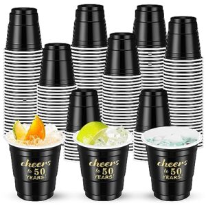 100 pcs 2 oz black birthday cups plastic stadium cups cheers to 30 40 50 60 years party decorations disposable shot cups for men women anniversary drinking supplies(50 years)