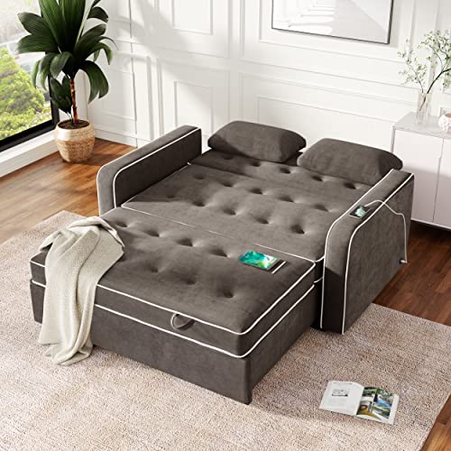 ERYE 3-in-1 Upholstered Futon Sofa Loveseat Convertible Sleeper Couch Bed,2-Seaters Sofa & Couch Soft Cushions Love Seat Daybed for Small Space Living Room Sets