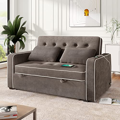 ERYE 3-in-1 Upholstered Futon Sofa Loveseat Convertible Sleeper Couch Bed,2-Seaters Sofa & Couch Soft Cushions Love Seat Daybed for Small Space Living Room Sets