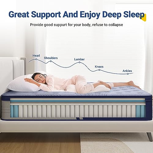 Avenco Cal King Mattress, 12 Inch Hybrid Cal King Mattress in a Box for Pressure Relief & Sound Sleep, Individually Wrapped Pocket Coils Innerspring Mattress for Motion Isolation, Medium Firm Mattress