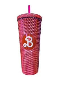 cakeasy pink studded tumbler, bling bling pink cup, 24oz girls water bottle with straw, the movie merch, travel mug for women and men, cupholder friendly, for home, office, outdoor