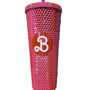 CAKEASY Pink Studded Tumbler, Bling Bling Pink Cup, 24oz Girls Water Bottle With Straw, The Movie Merch, Travel Mug for Women and Men, Cupholder Friendly, for Home, Office, Outdoor