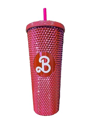 CAKEASY Pink Studded Tumbler, Bling Bling Pink Cup, 24oz Girls Water Bottle With Straw, The Movie Merch, Travel Mug for Women and Men, Cupholder Friendly, for Home, Office, Outdoor