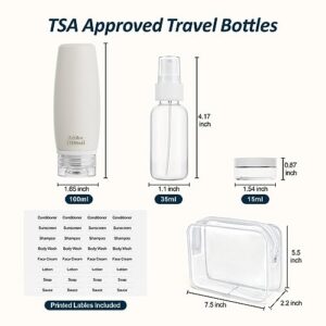 PACKISM TSA Approved Toiletry Bottles - 9 Pack Leakproof 3.4oz Silicone Travel Bottles for Toiletries, Travel Accessories with Clear Makeup Bags for Shampoo Conditioner Lotion Body Wash BPA Free