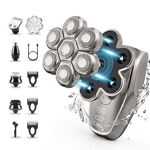 Magnetic Head Shavers for Bald Men - 7D Detachable Bald Head Shaver Adjustable Speed Men's Electric Razor Scalp Grooming Kit IPX7 Waterproof Wet Dry Shaving USB Type-C Rechargeable LED Display