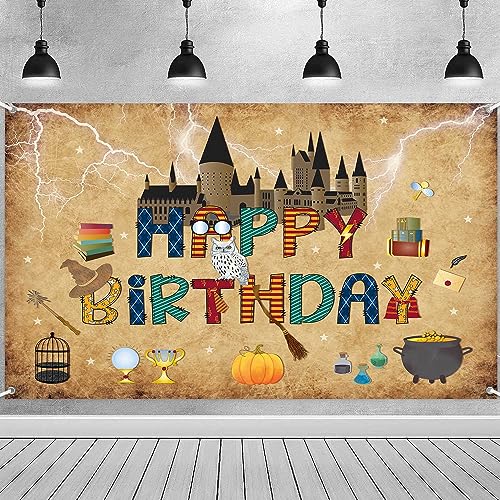 Wizard Birthday Party Decorations Backdrop Magic Happy Birthday Party Decorations Halloween Wizard Theme Banner Magic School Wizard Witch Photography Background for Boys Girls (5x3ft)