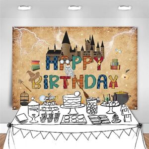 Wizard Birthday Party Decorations Backdrop Magic Happy Birthday Party Decorations Halloween Wizard Theme Banner Magic School Wizard Witch Photography Background for Boys Girls (5x3ft)