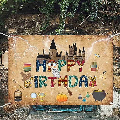 Wizard Birthday Party Decorations Backdrop Magic Happy Birthday Party Decorations Halloween Wizard Theme Banner Magic School Wizard Witch Photography Background for Boys Girls (5x3ft)