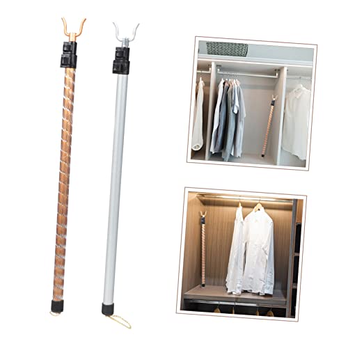 Cabilock 2pcs Telescopic Draw Rod Clothes Reaching Rods Closet Reacher Pole with Hook Outdoor Clotheslines Retractable Clothes Line Outdoor Laundry Line Retractable Clothesline Rods Cane CD