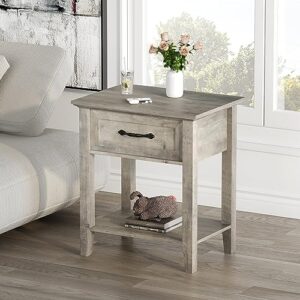 GAOMON Set of 2 Grey Nightstands End Table Side Table Living Room with Drawer and Storage Shelf Wood Night Stand Bedside Table for Bedroom Nursery College Dorm