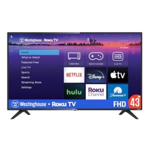 westinghouse roku tv - 43 inch smart tv, 1080p led full hd tv with wi-fi connectivity and mobile app, flat screen tv compatible with apple home kit, alexa and google assistant