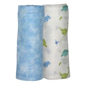 bamboo viscose muslin baby swaddle receiving blanket (2-pack), dinosaur, 43"x43"