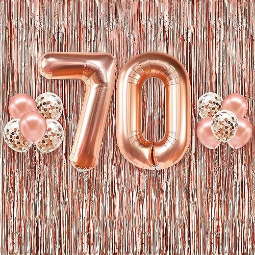 KatchOn, XtraLarge Rose Gold Fringe Curtain - Pack of 2 | Rose Gold Backdrop, 70 Rose Gold Balloon | 70th Birthday Decorations for Women and Bachelorette Party Decorations