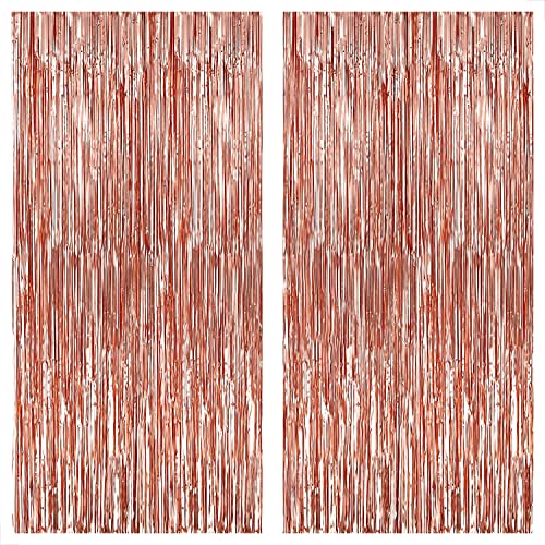 KatchOn, XtraLarge Rose Gold Fringe Curtain - Pack of 2 | Rose Gold Backdrop, 70 Rose Gold Balloon | 70th Birthday Decorations for Women and Bachelorette Party Decorations