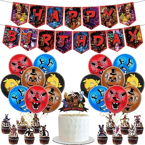 Birthday Party Supplies For Five Nights at Freddy's, Party Decorations For Five Nights at Freddy's- big Cake Topper - 24 Cupcake Toppers - 16 Balloons -Banner