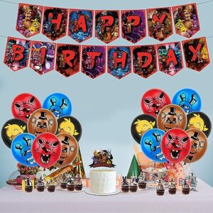 Birthday Party Supplies For Five Nights at Freddy's, Party Decorations For Five Nights at Freddy's- big Cake Topper - 24 Cupcake Toppers - 16 Balloons -Banner