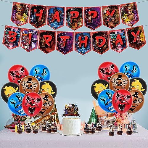 Birthday Party Supplies For Five Nights at Freddy's, Party Decorations For Five Nights at Freddy's- big Cake Topper - 24 Cupcake Toppers - 16 Balloons -Banner