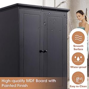 HESIEU Freestanding Storage Cabinet with 2 Doors and 4 Drawers Internal Adjustable Shelves Anti-Tip Fittings Round Metal Handle for Bathroom, Bedroom and Dining Room (Black)