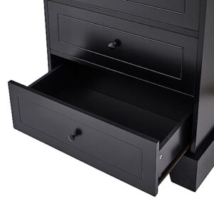 HESIEU Freestanding Storage Cabinet with 2 Doors and 4 Drawers Internal Adjustable Shelves Anti-Tip Fittings Round Metal Handle for Bathroom, Bedroom and Dining Room (Black)