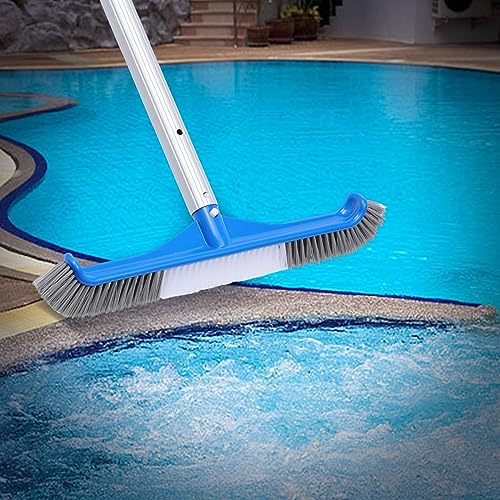 2 Pack Pool Brush, 16.5" Pool Brushes for Pool Wall Cleaning, Premium Nylon Bristles Pool Brush Head with Easy Clip, Curved Ends High-Efficiency Pool Scrub Brush (White, Gray & White)