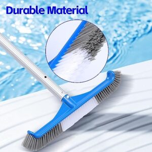 2 Pack Pool Brush, 16.5" Pool Brushes for Pool Wall Cleaning, Premium Nylon Bristles Pool Brush Head with Easy Clip, Curved Ends High-Efficiency Pool Scrub Brush (White, Gray & White)