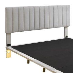 Merax Queen Size Upholstered Floating Velvet Platform Bed Frame with Sensor Light and Headboard for Teens Adults,Gray