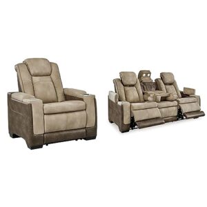 signature design by ashley next-gen durapella power recliner with adjustable headrest, sand & next-gen durapella power reclining sofa with adjustable headrest, sand