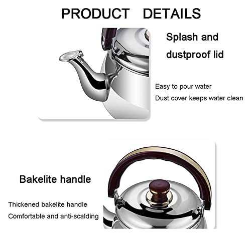 XENITE Classic Kettle Stove Top Whistling Kettle Whistling Kettle Large Capacity Anti-Scalding Handle Thick Stainless Steel Suitable for Various Stoves Camping Kettle Teapots