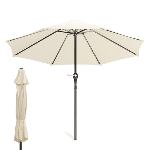 Magshion Market Umbrella 9FT Outdoor Market Patio Table Large Sun Waterproof Umbrella with Crank Lift and 8 Steel Ribs with Sturdy Pole for Garden Deck Backyard Pool