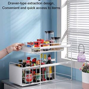 YUEGOO Kitchen Sinks Solid Under Sink Storage 2 Tier Drawer Organizer, Under Sink Storage Rack with Sliding Basket Drawer, Pull Out Drawers Under Sink, for Kitchen Bathroom under/White/40 * 28 * 40cm