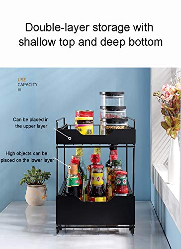 YUEGOO Kitchen Sinks Solid Under Sink Storage 2 Tier Drawer Organizer, Under Sink Storage Rack with Sliding Basket Drawer, Pull Out Drawers Under Sink, for Kitchen Bathroom under/White/40 * 28 * 40cm