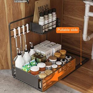 YUEGOO Kitchen Sinks Solid Under Sink Storage Kitchen Shelf,Multifunctional Storage Shelf,Removable Drawer Shelf,for Kitchen,Bathroom,Under Sink Rack Shelf/White+black/41 * 23.5 * 43cm