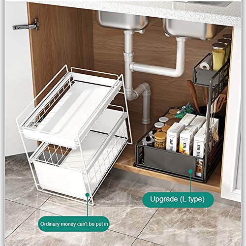 YUEGOO Kitchen Sinks Solid Under Sink Storage Kitchen Shelf,Multifunctional Storage Shelf,Removable Drawer Shelf,for Kitchen,Bathroom,Under Sink Rack Shelf/White+black/41 * 23.5 * 43cm