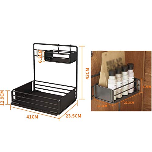 YUEGOO Kitchen Sinks Solid Under Sink Storage Kitchen Shelf,Multifunctional Storage Shelf,Removable Drawer Shelf,for Kitchen,Bathroom,Under Sink Rack Shelf/White+black/41 * 23.5 * 43cm