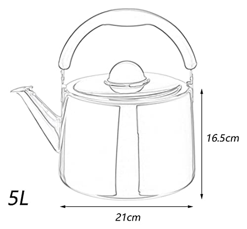 XENITE Classic Kettle Stove Top Whistling Kettle Food-Grade Stainless Steel Teapot Whistle Teapot Ergonomic Suitable for Various Stoves Camping Kettle Teapots (Color : Silver, Size : 5L)