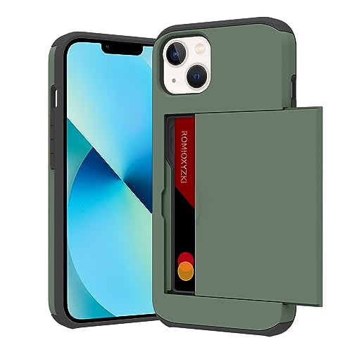 ZIYE for iPhone 13 Mini Case with Card Holder,for iPhone 13 Mini Wallet Case Anti-Scratch Dual Layer Hidden Pocket Phone Case Shockproof Cover Compatible with for iPhone 13 Mini 5G-Green