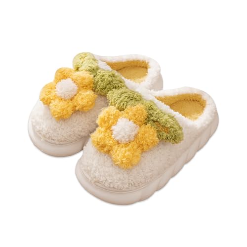 HEIOMWF Plush Flowers Slippers Cute Fuzzy Slippers Non-Skid Winter Warm Cozy House Slippers Indoor Outdoor Slippers For Women Men's