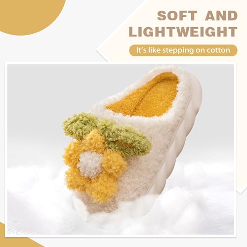 HEIOMWF Plush Flowers Slippers Cute Fuzzy Slippers Non-Skid Winter Warm Cozy House Slippers Indoor Outdoor Slippers For Women Men's