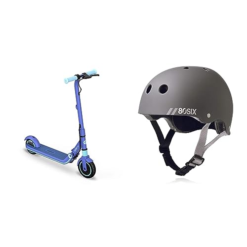 Segway Ninebot ZING E8 Kids Electric Kick Scooter, Blue & 80Six Dual Certified Kids Bike, Scooter, and Skateboard Helmet, Grey Matte, Small/Medium - Ages 8+