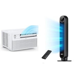 dreo window air conditioner & nomad one tower fans for home, 24ft/s velocity quiet cooling fan, black