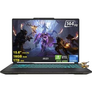 msi cyborg 15 gaming laptop 15.6" fhd ips 144hz display 12th generation intel 10-core i7-12650h processor 16gb ram 1tb ssd geforce rtx 4060 8gb graphics backlit keyboard usb-c win11 black + hdmi cable