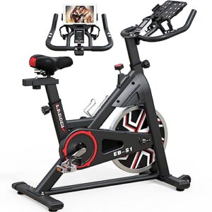 labodi stationary cycling bike, indoor exercise bike with lcd monitor, 35lbs heavy flywheel & comfortable seat, perfect cycle bike for home gym workout (black red)